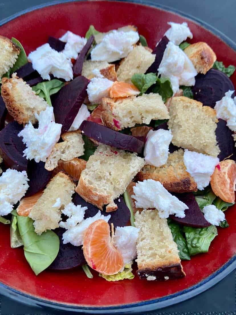 Beet and Mandarin Orange Panzanella Salad - FlyPeachPie