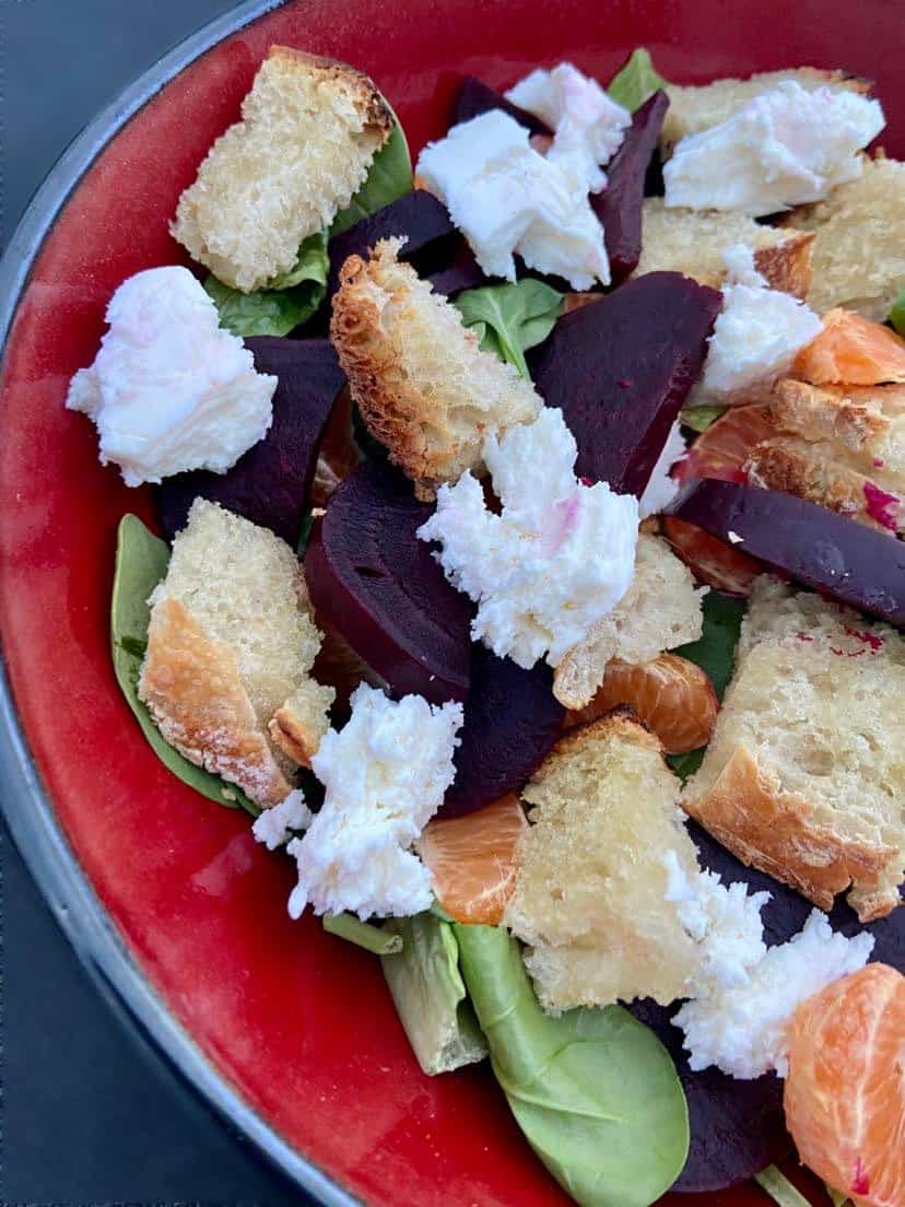 Beet and Mandarin Orange Panzanella Salad - FlyPeachPie