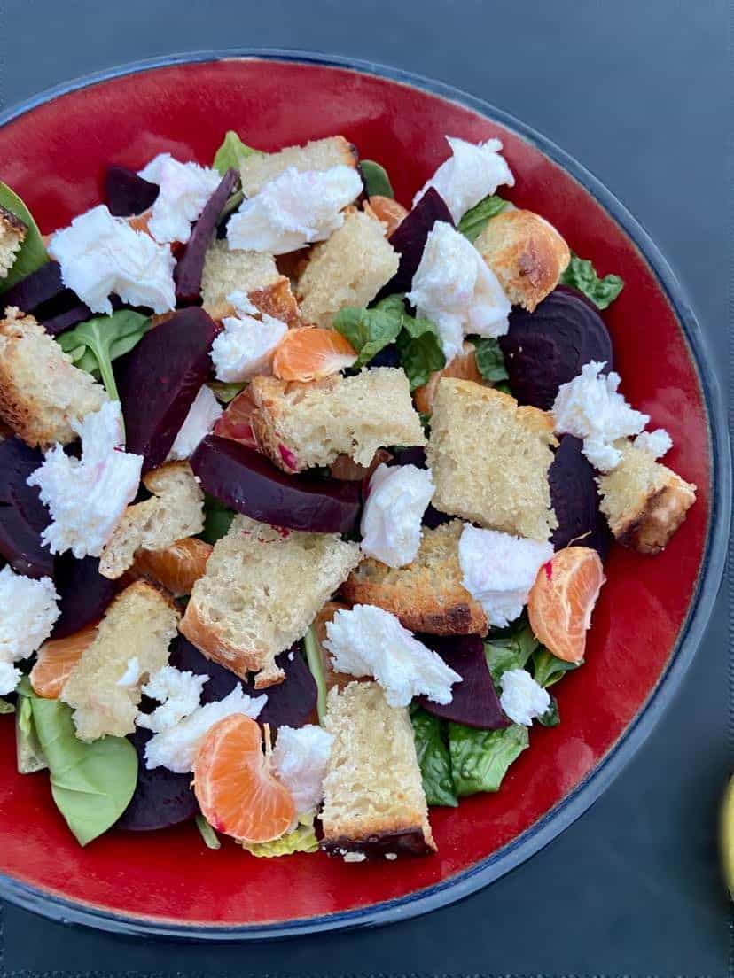 Beet and Mandarin Orange Panzanella Salad - FlyPeachPie