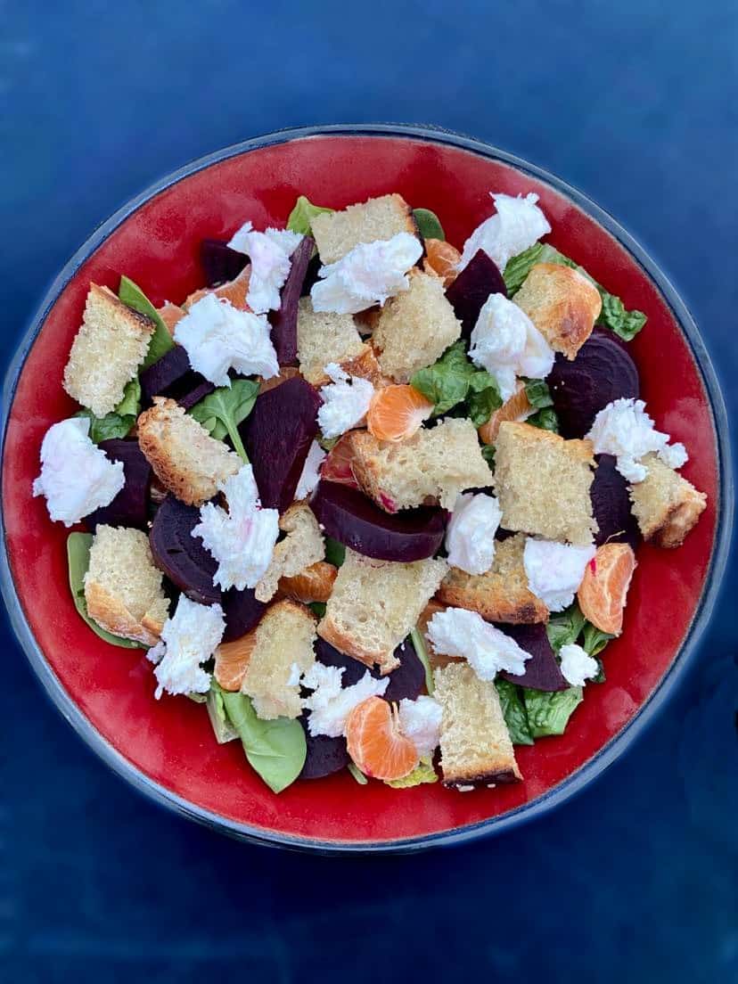 Beet and Mandarin Orange Panzanella Salad - FlyPeachPie