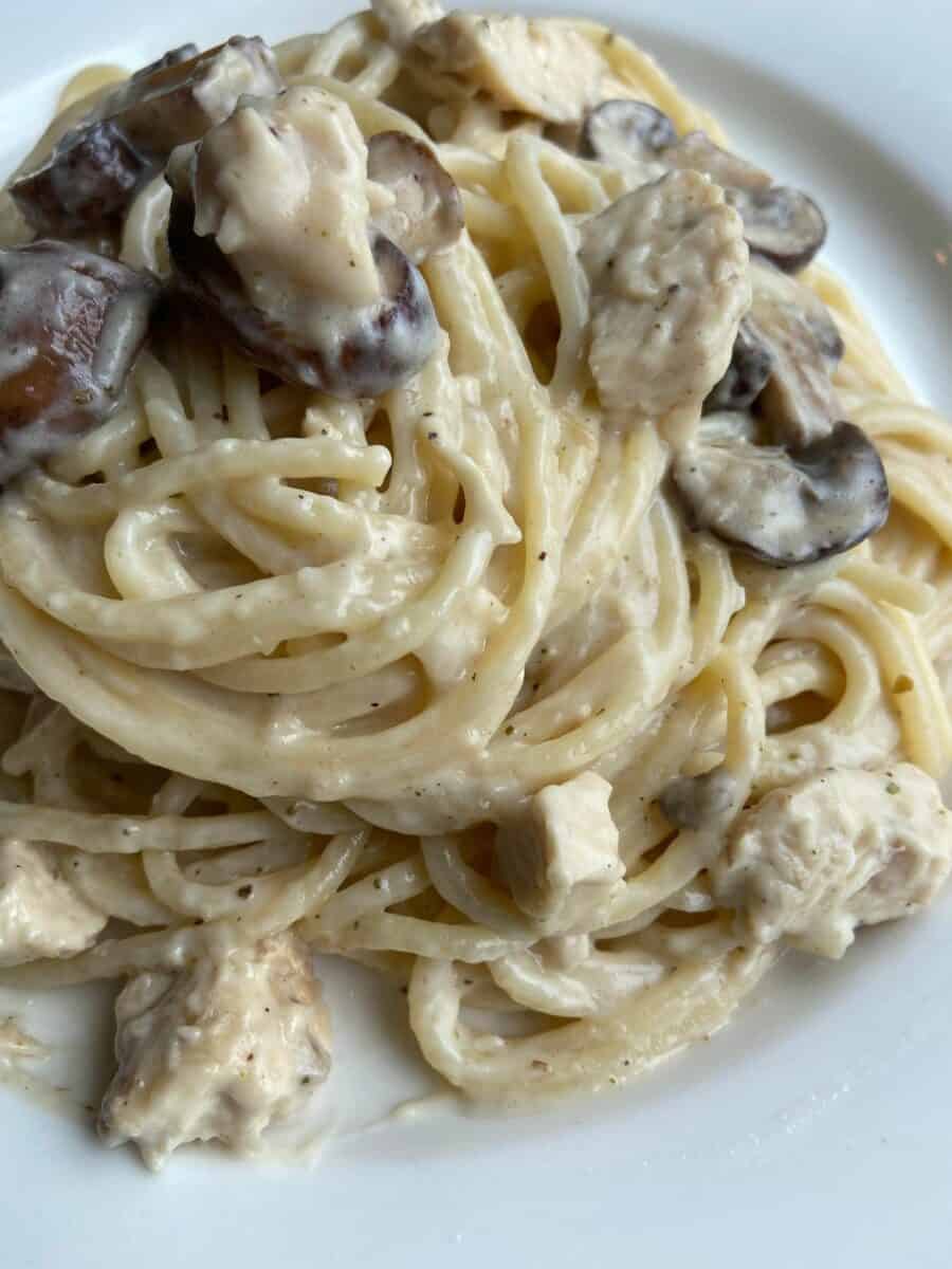 One Pot Chicken and Mushroom Spaghetti Recipe - FlyPeachPie