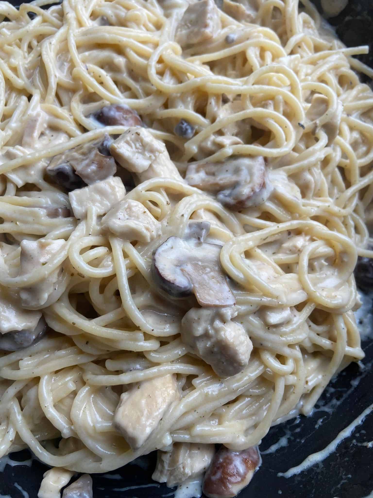 One Pot Chicken and Mushroom Spaghetti Recipe - FlyPeachPie